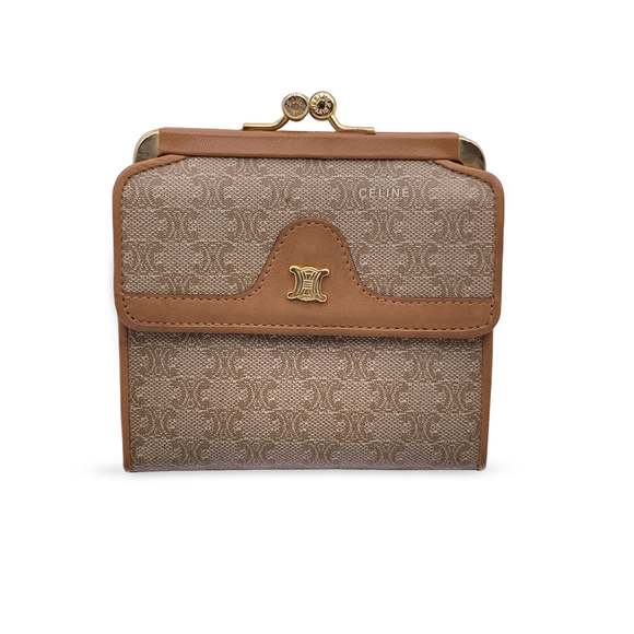 Celine | Bags | Celine Vintage Beige Canvas Macadam Compact Wallet Coin ...